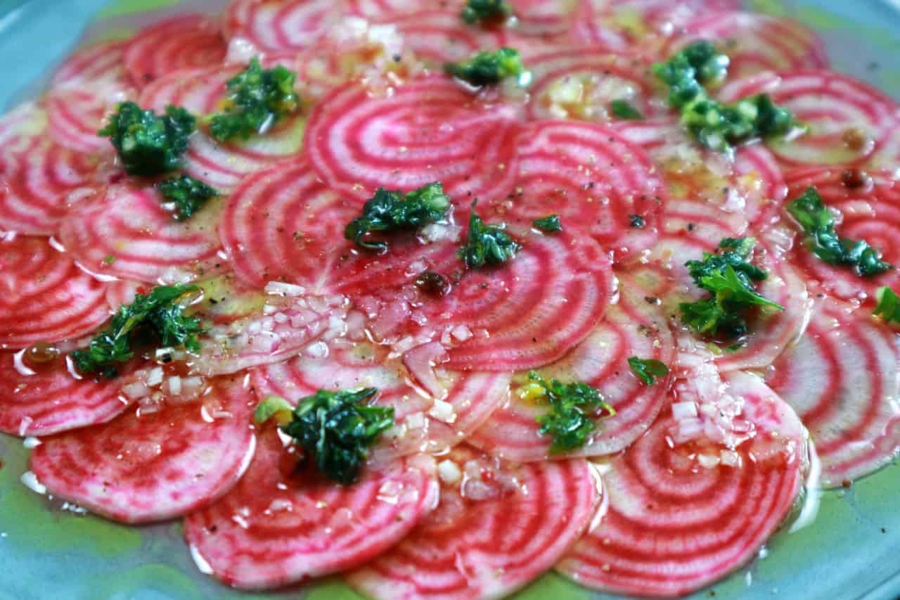 Beautiful Chioggia Beet Carpaccio - Culinary Ambition